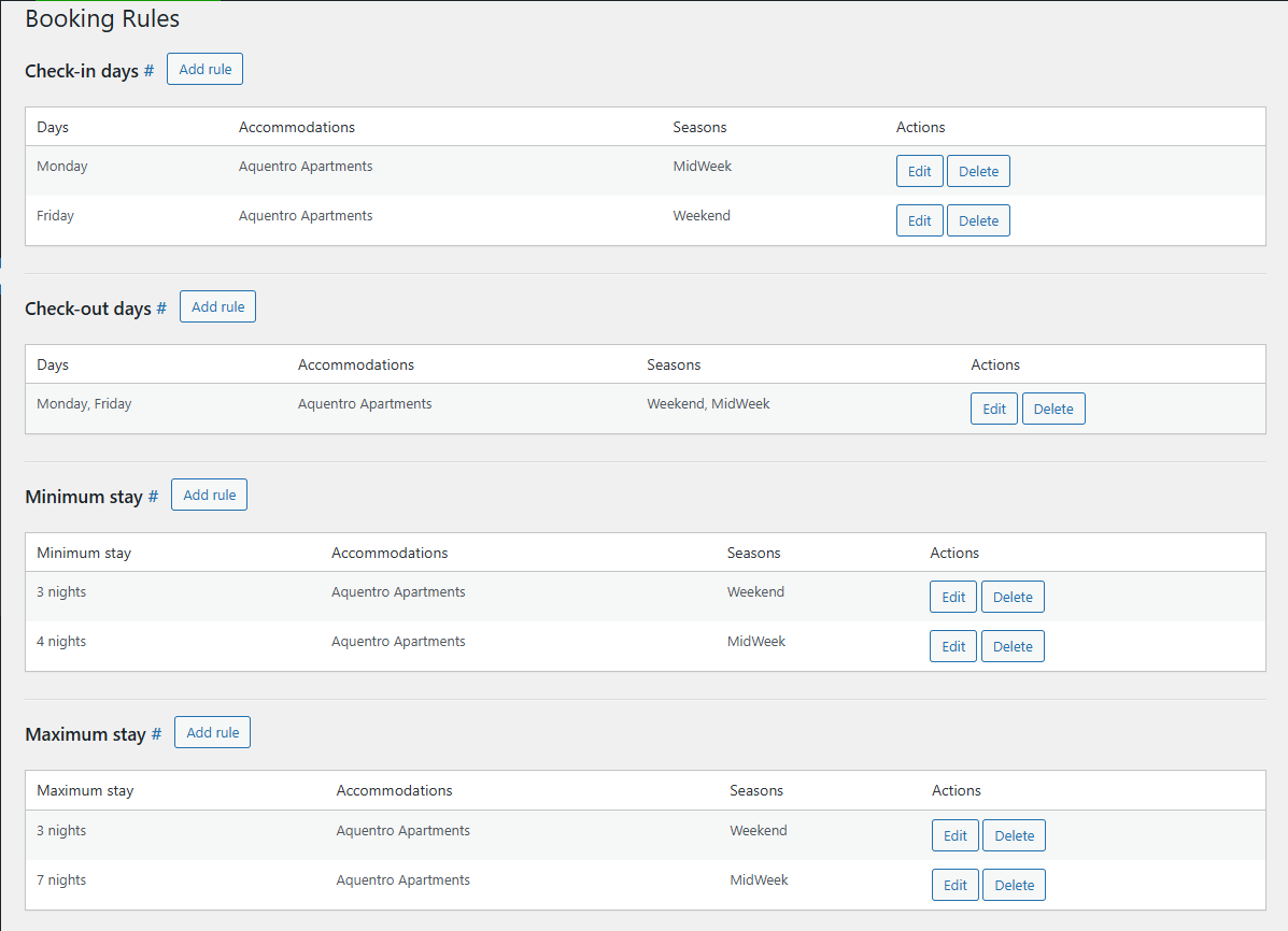 Set up different prices for Mid Week, Weekend, and Full Week ...